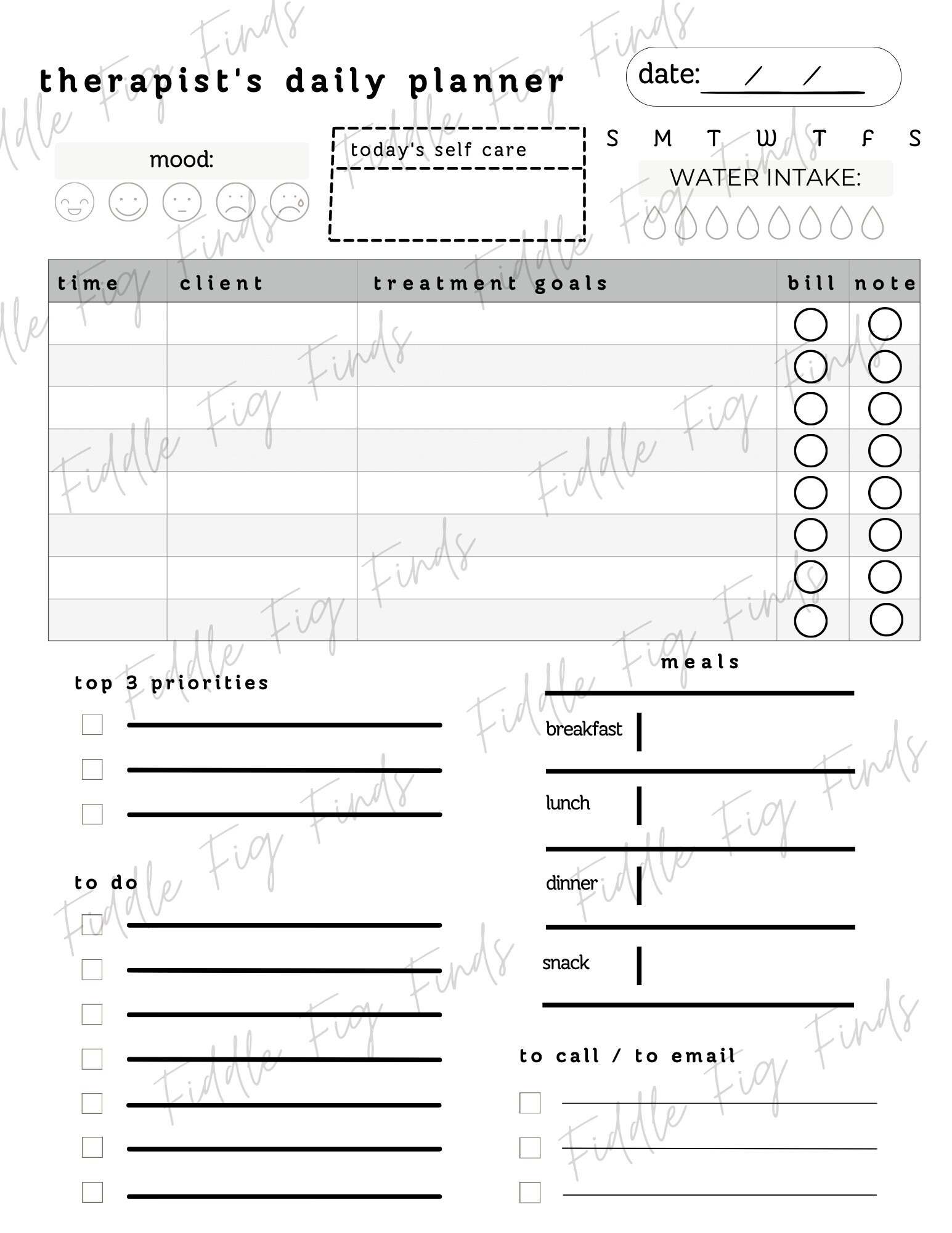 Therapist Daily Appointment Planner, Therapist Calendar, Daily Clinical ...