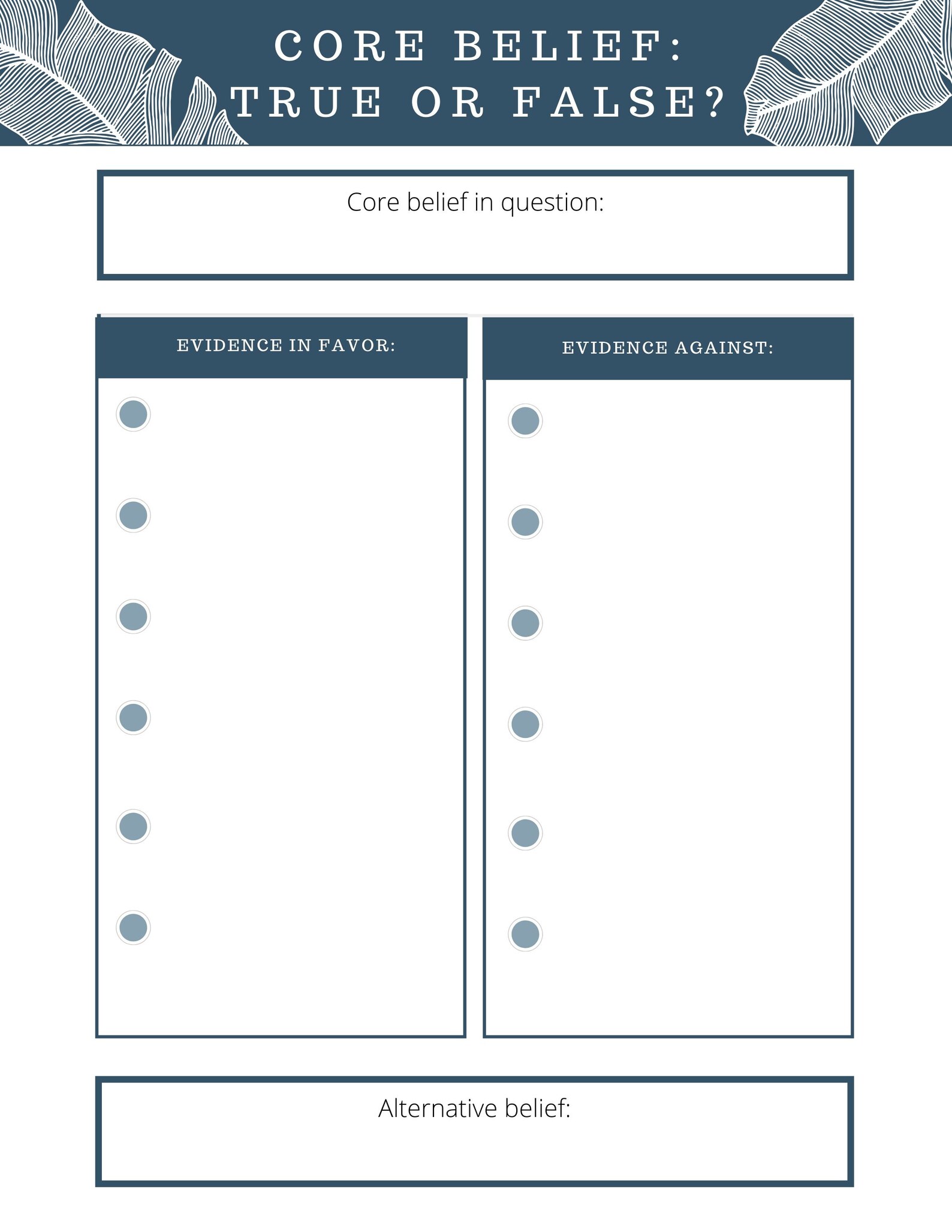 Therapy Core Belief Worksheet – Trauma Therapy – Printable Therapy ...
