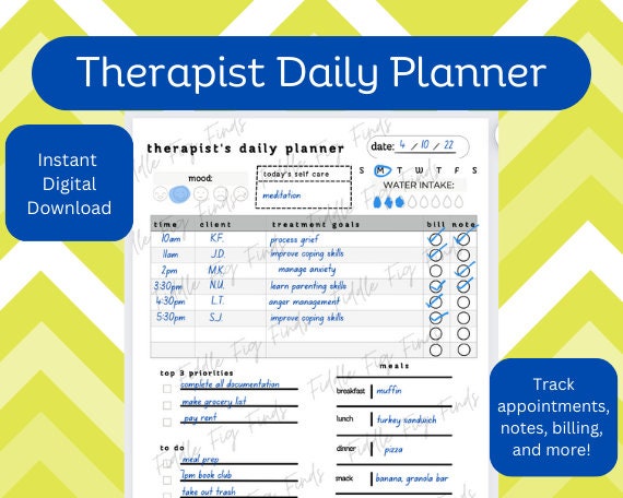 Therapist Daily Appointment Planner, Therapist Calendar, Daily Clinical ...