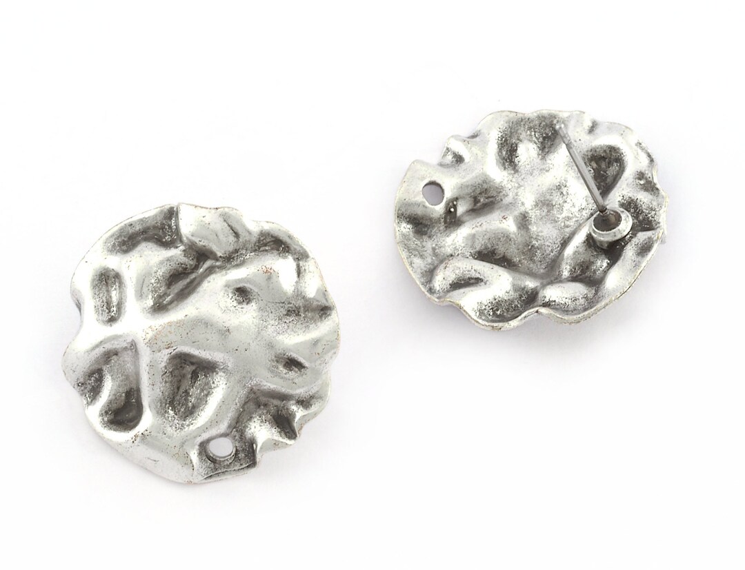 Disc Organic Round Earring Stud Post Blank Loop Settings Antique Silver ...