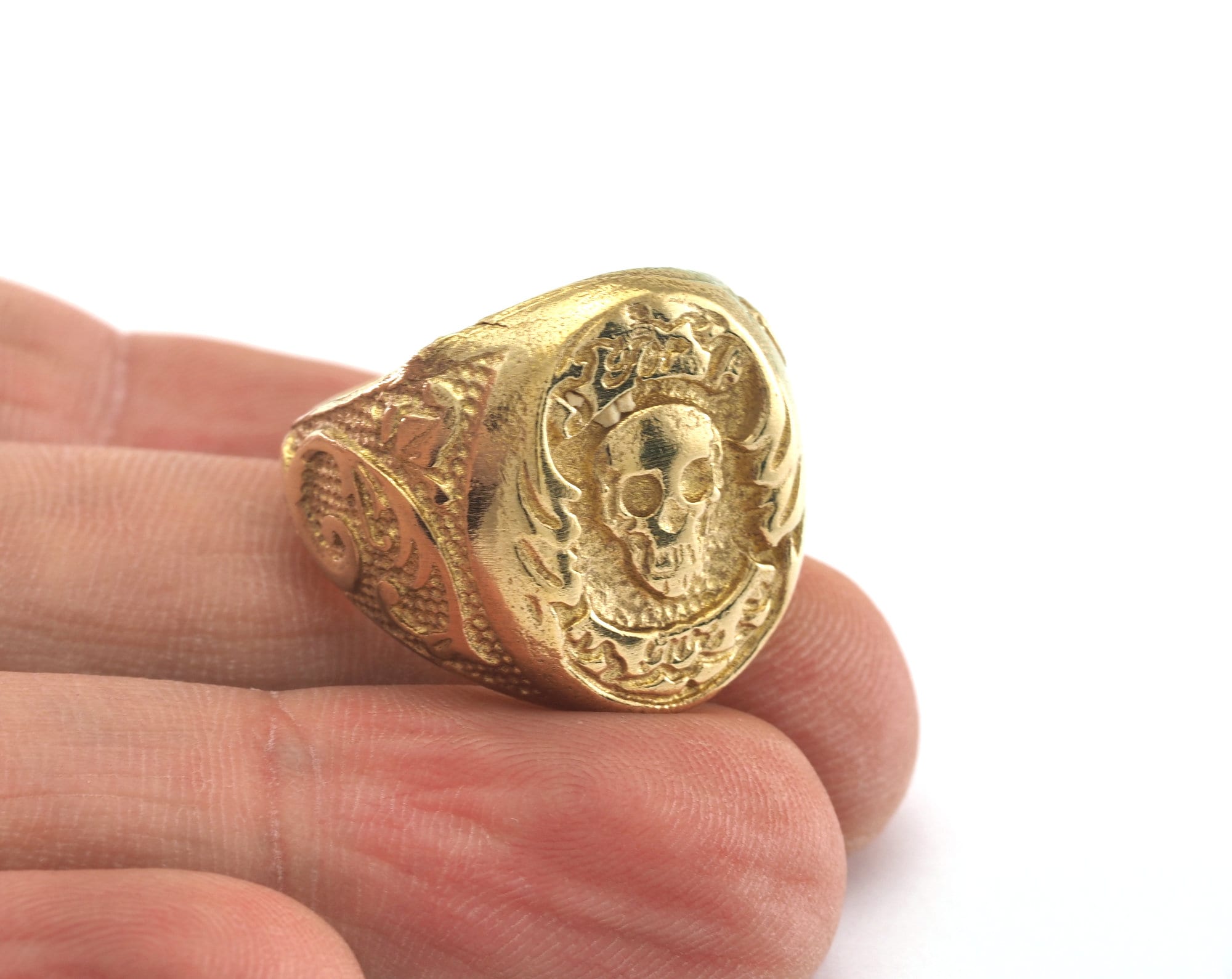 Signet Ring Skull Adjustable Ring Raw Brass 18mm 8US Inner - Etsy