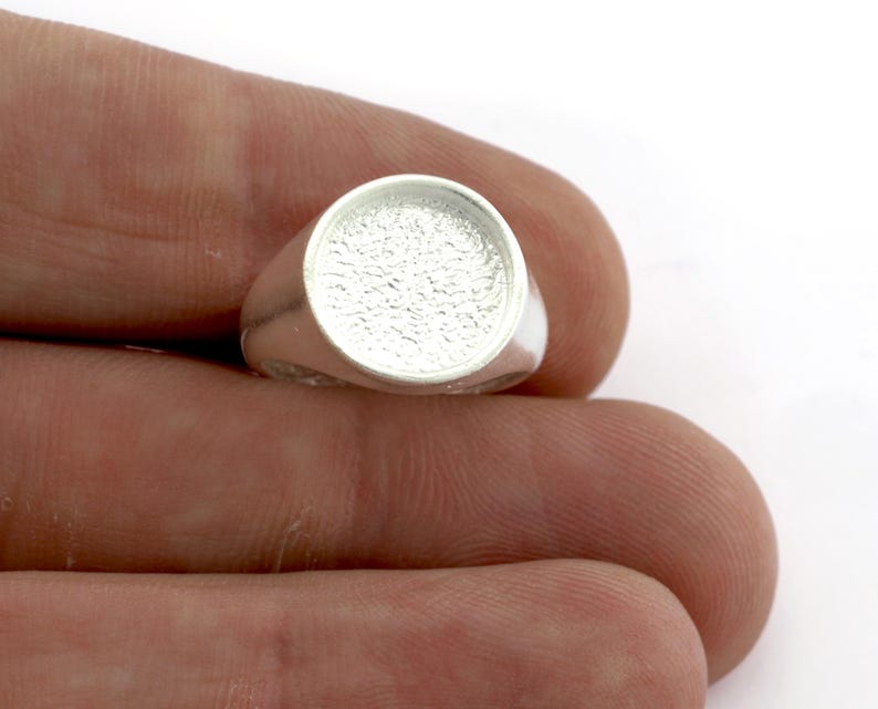 Signet Setting Ring 12mm Shiny Silver Blank Size Cabochon Mounting or ...
