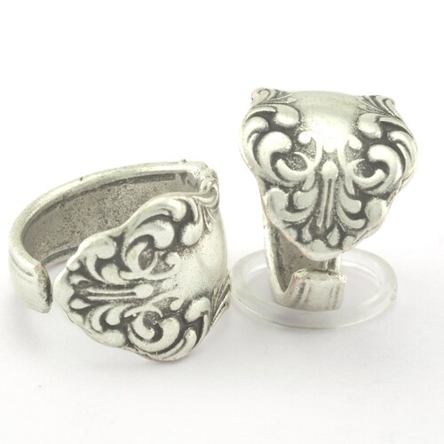 Adjustable Spoon Ring Flower Patterned Ring Antique Silver - Etsy