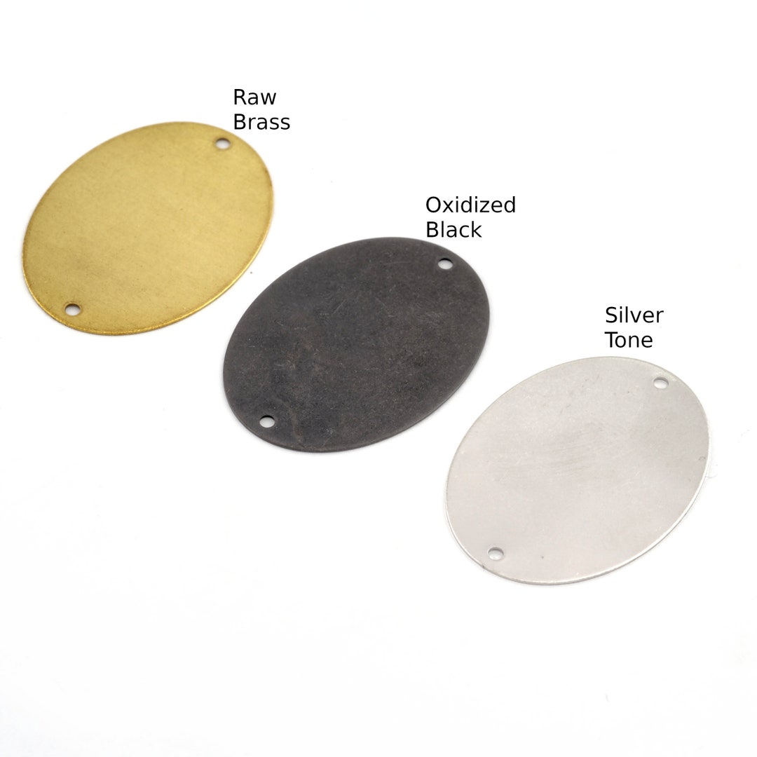 Oval Connector Tag 27x37mm Raw Brass, Silver Tone, Oxidized Black Tag ...