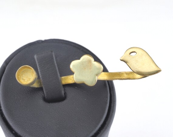 Ring Bird Flower Adjustable Ring Bezel Raw Brass 18mm 8US | Etsy
