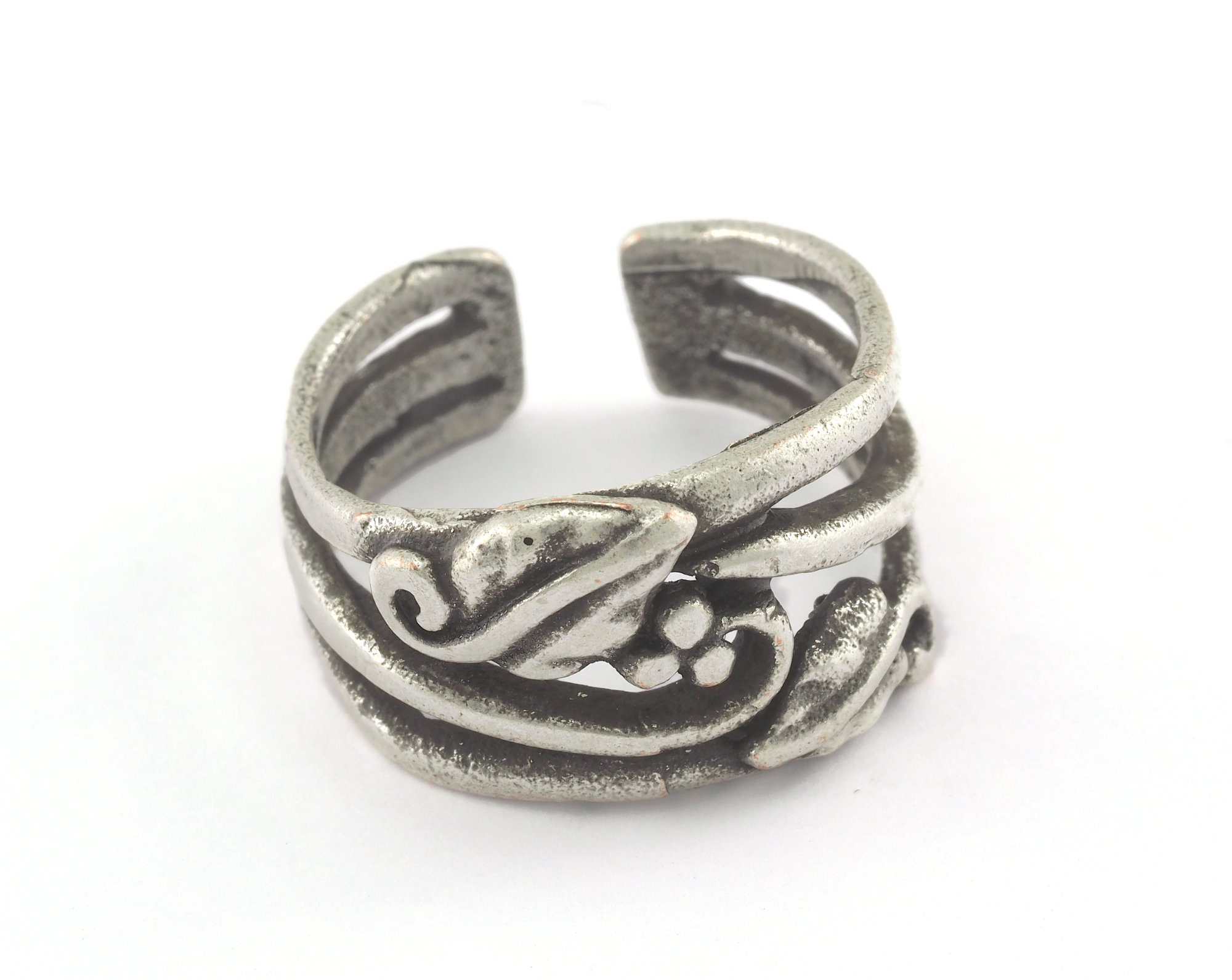 Flower Leaf Ring Adjustable 22x12mm Antique Silver Plated | Etsy