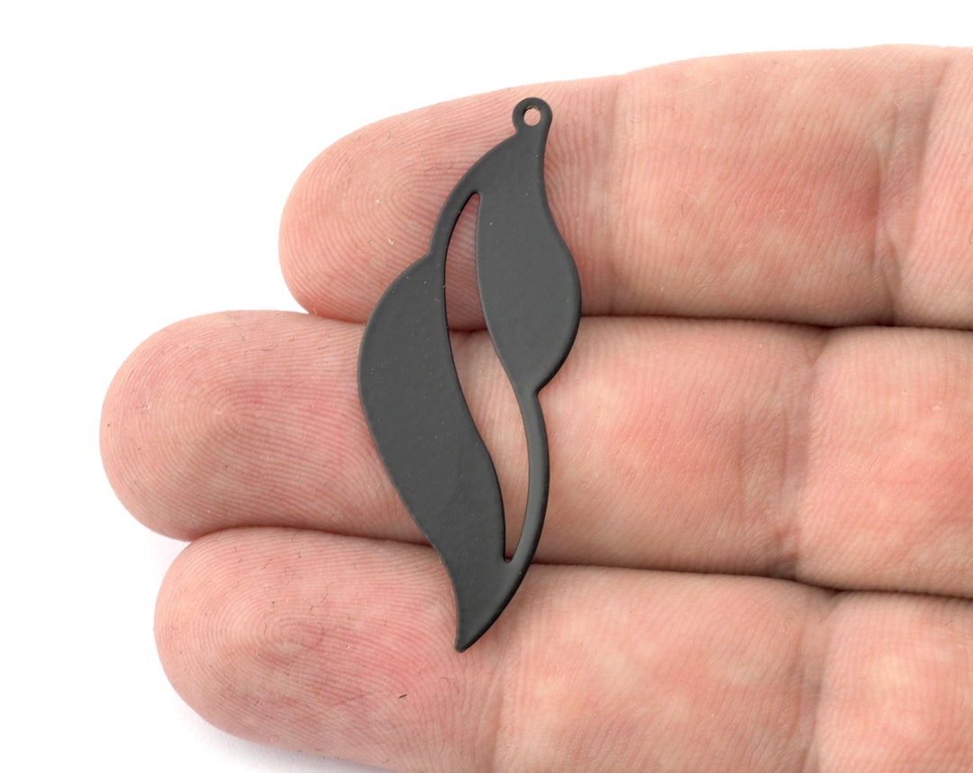 Black Painted Brass Charms, Fire Smoke Organic Shape 43mm Pendant ...