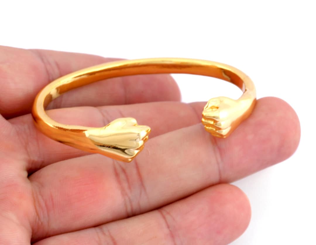 Punch Bracelet Shiny Gold Plated Brass (55mm Inner Size - Adjustable ...