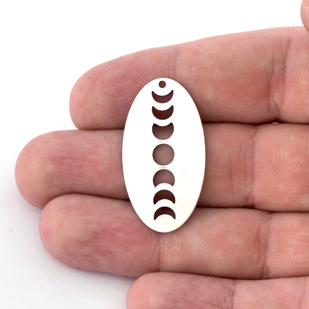 Oval Moon Phase Brass Antique Silver Plated 35x19mm 1 Hole Charms ...