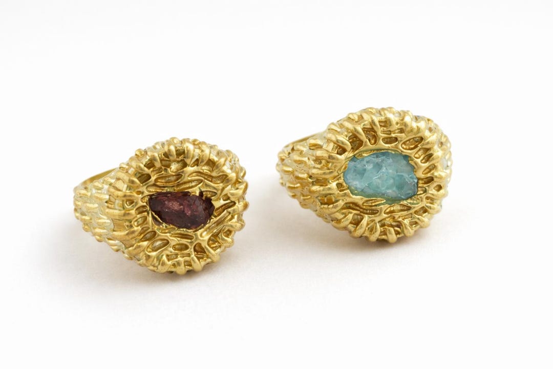 Textured Brass Ring, Raw Gemstone Inlay, Handmade, US 7 -HA25-01 - Etsy