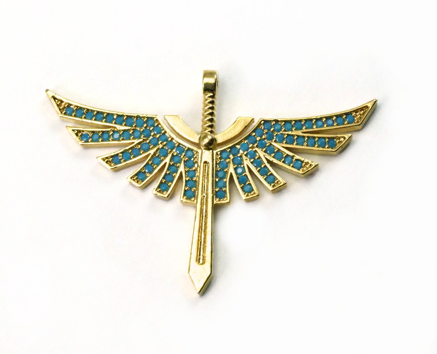 Angel wing Sword pendant with loop Gold plated Brass with | Etsy