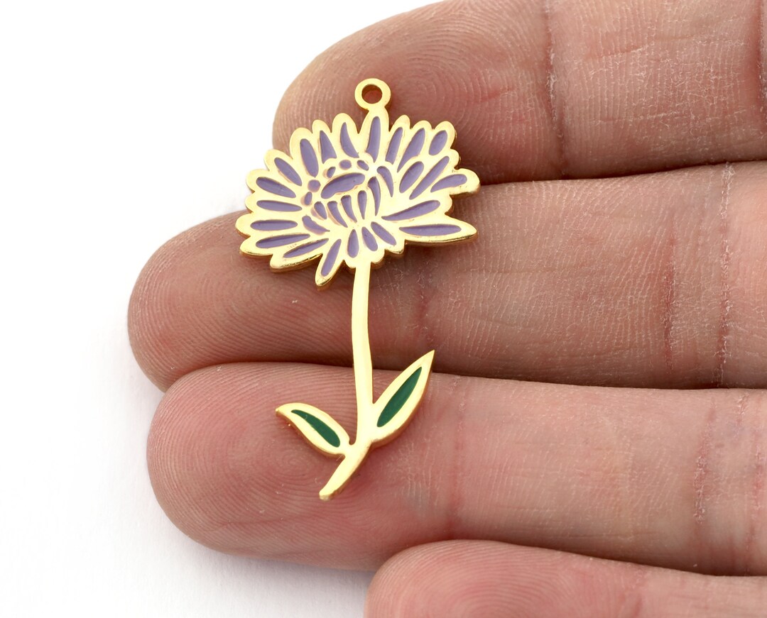 Birth Monthly Flower (november Chrysanthemum) Charms Pendant Brass ...