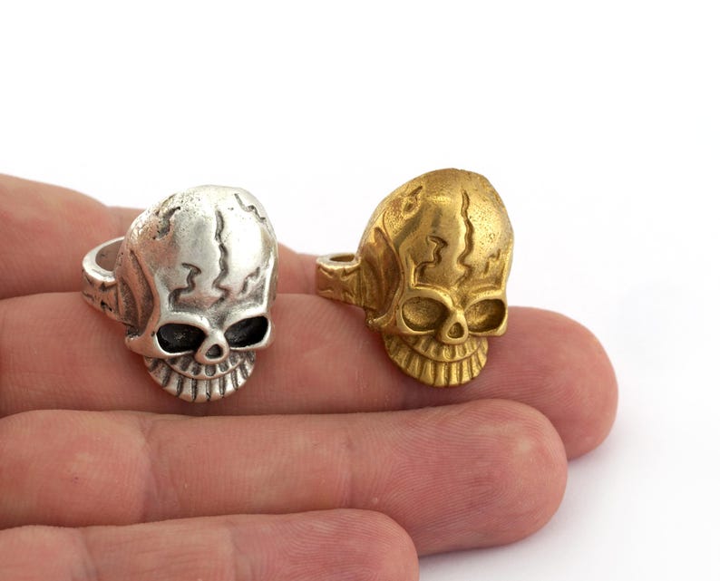 Gothic Skull Ring – Raw Brass Adjustable Horror Jewelry -3378 - Etsy
