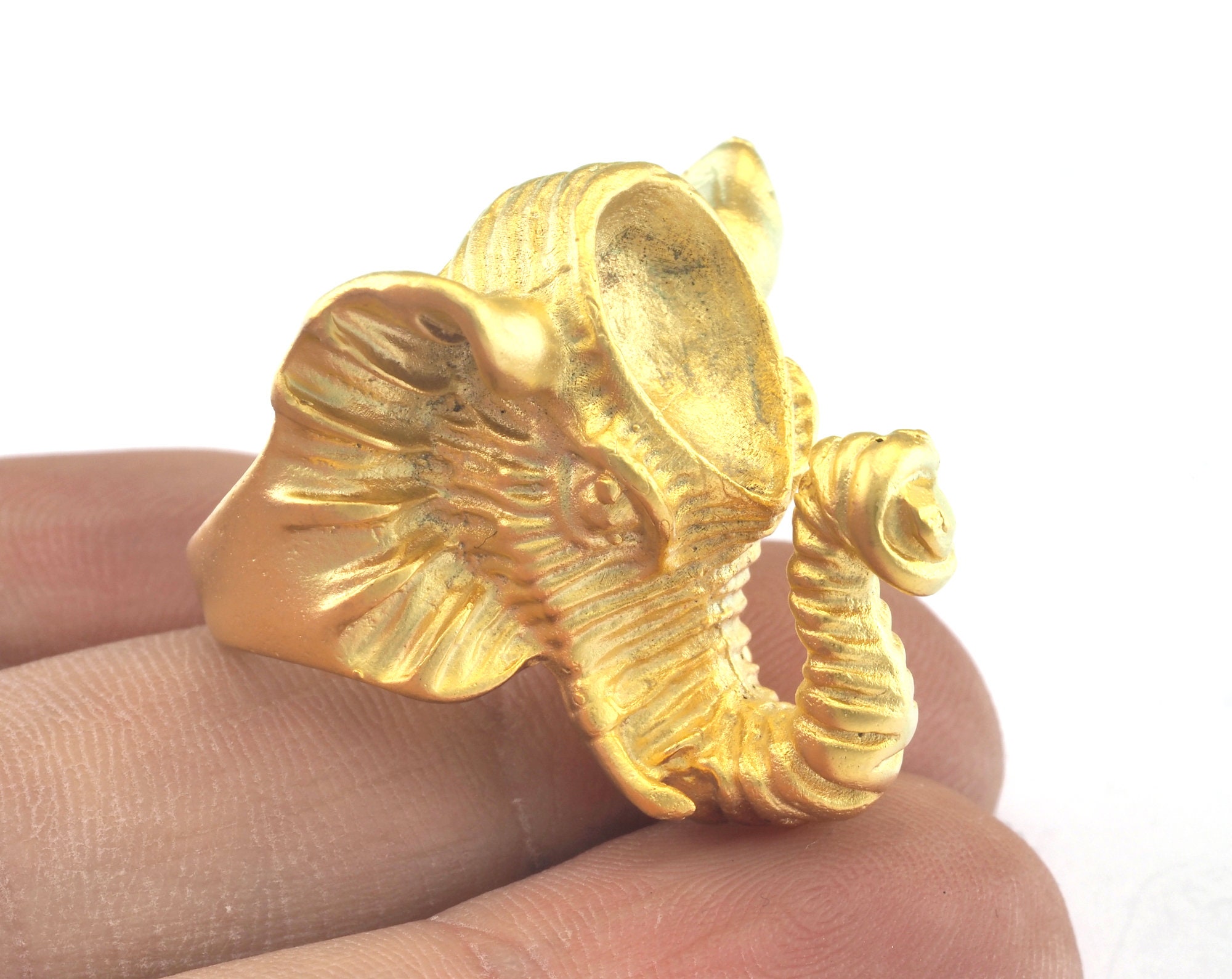 Matte Gold Plated Brass Elephant Ring - Adjustable Bezel Setting -3185 ...