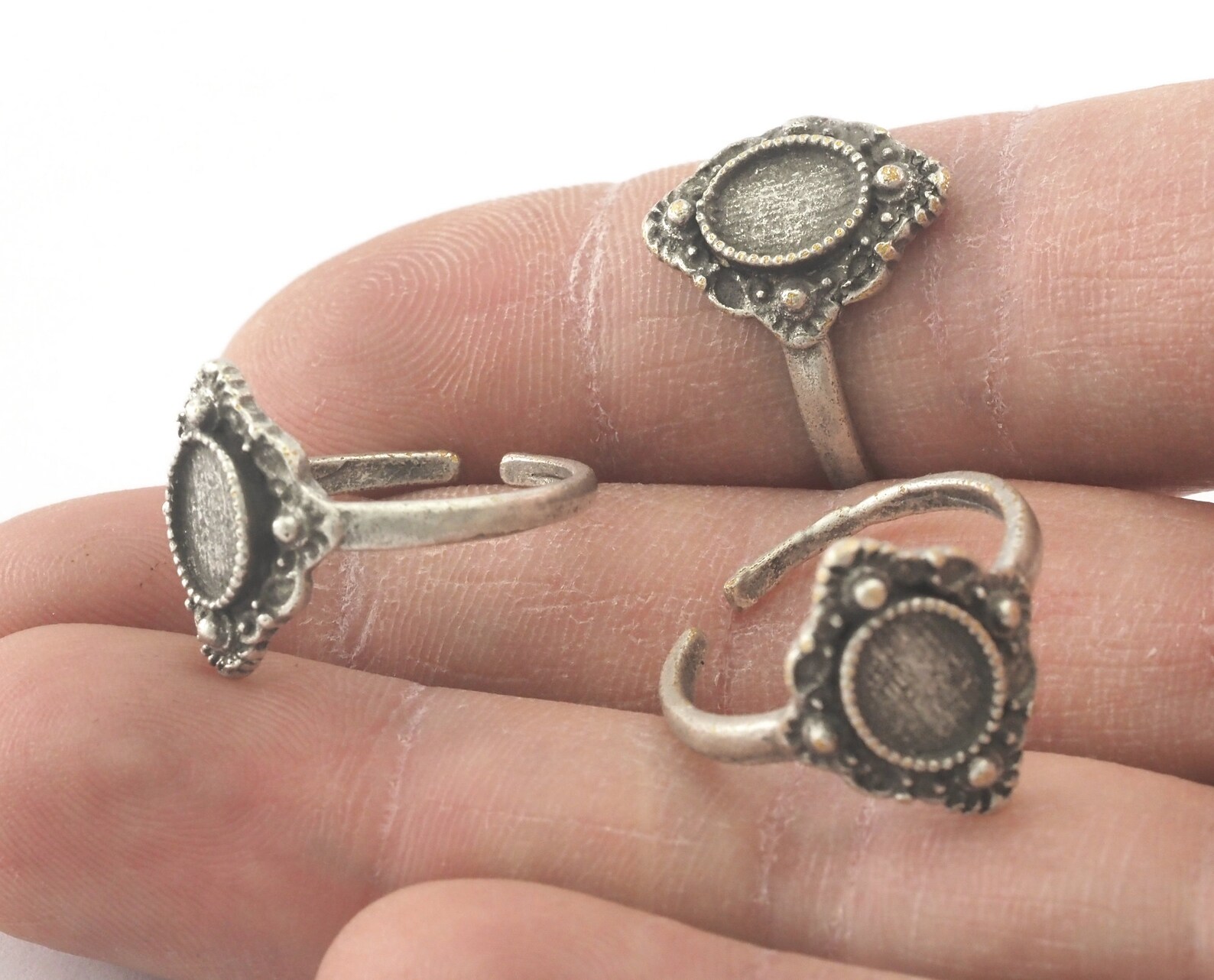 Antique Silver Plated Adjustable Ring Base - Oval Bezel Setting -2633 ...