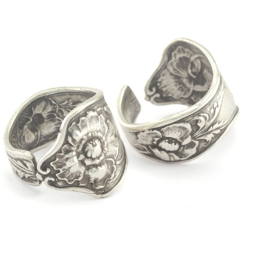 Adjustable Spoon Ring Flower Patterned Ring Antique Silver - Etsy