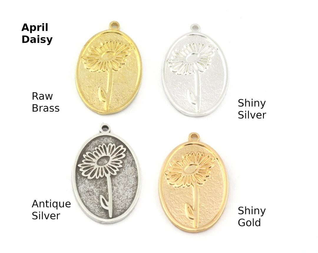 Birth Monthly Flower (april Daisy) Oval Charms Pendant Raw Solid Brass ...