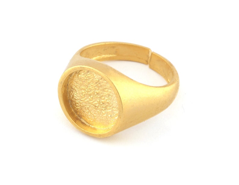 Matte Gold Plated Brass Signet Ring – Adjustable Blank, 12mm Setting ...