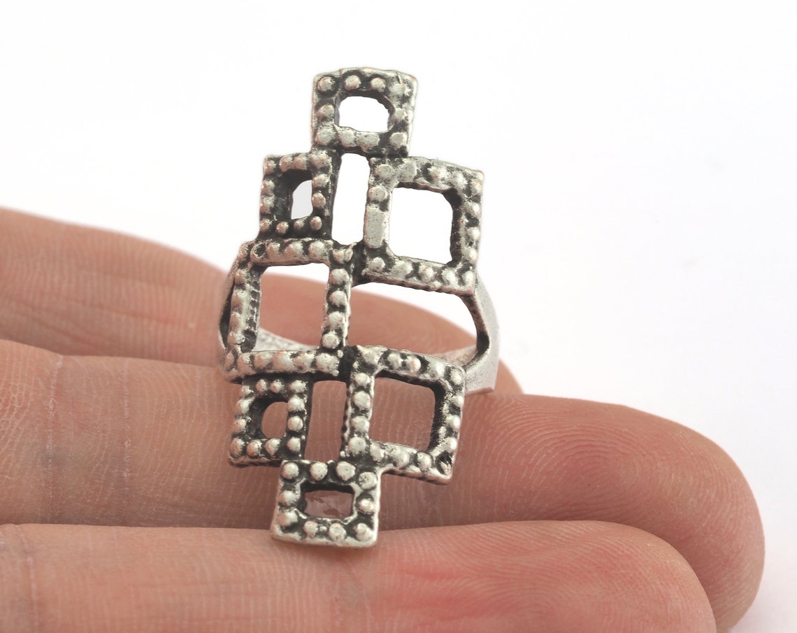 Ring Squares Adjustable Antique Silver Plated Brass 1 Pc. - Etsy