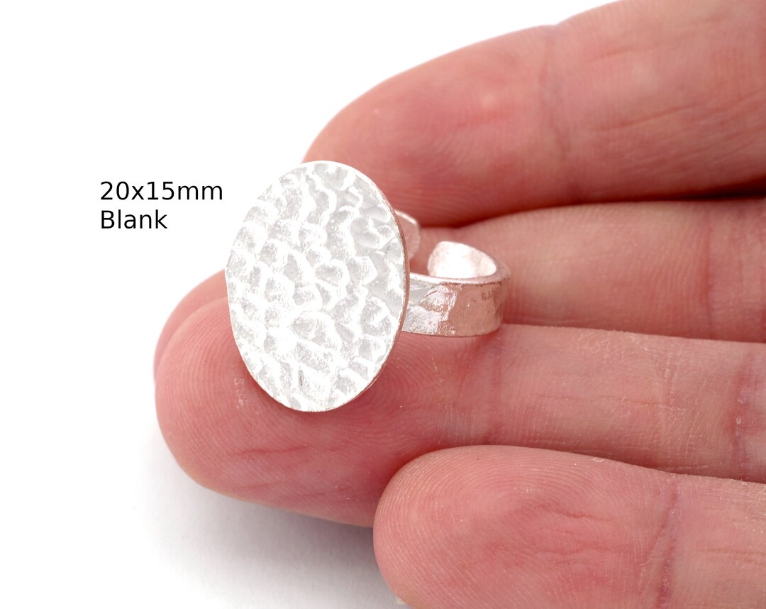 Oval Hammered Adjustable Ring Blank - Shiny Silver Plated Brass ...