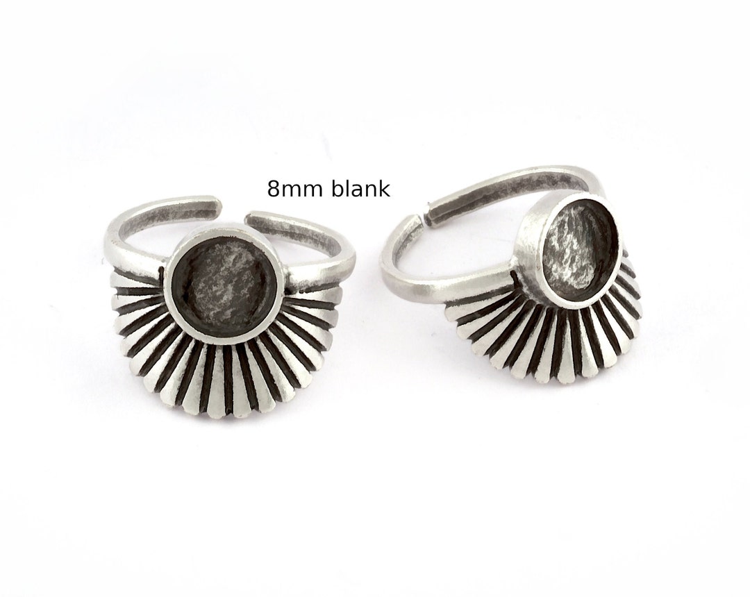 Sun Ring Round Blank Bezel Settings Antique Silver Plated Brass (8mm ...