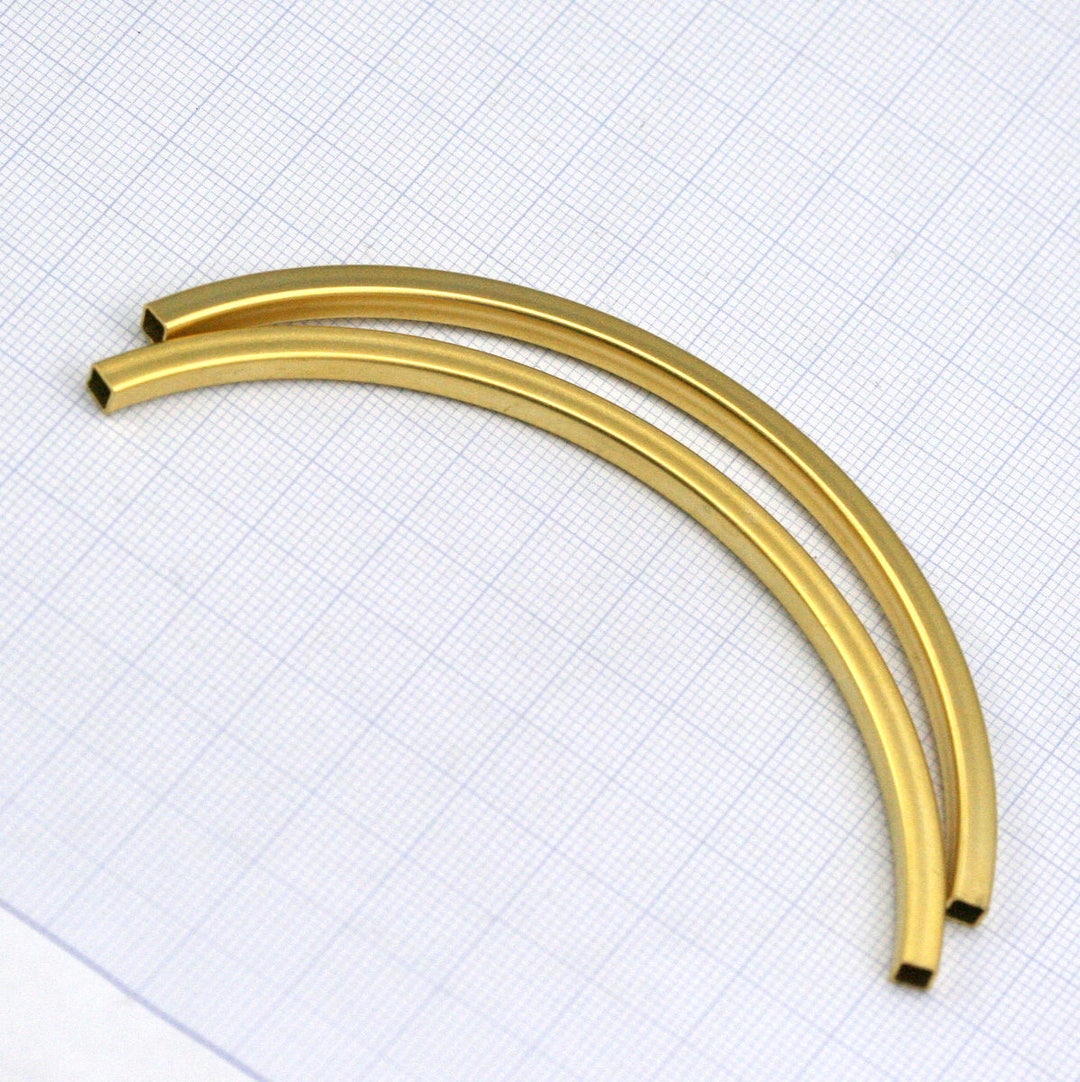 Curved Square Tube 4x95mm ( 3mm Hole) Gold Plated Brass Finding Charm ...