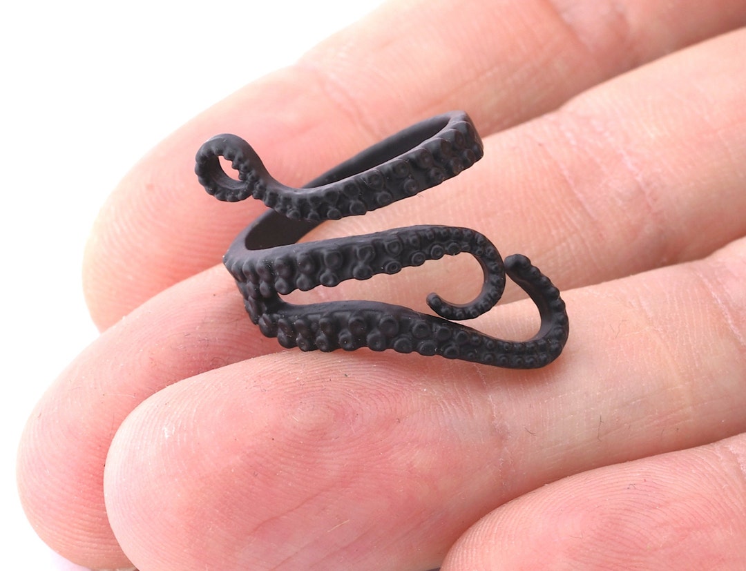 Octopus Tickle Ring With Loop Black Painted Brass (18mm 8US Inner Size ...