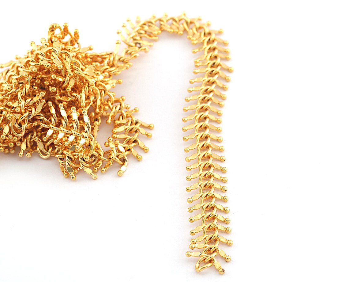 Fish Bone, Centipede Gold Plated Brass Chain 1 Mt 3,3 Feet Width 12mm 0 ...