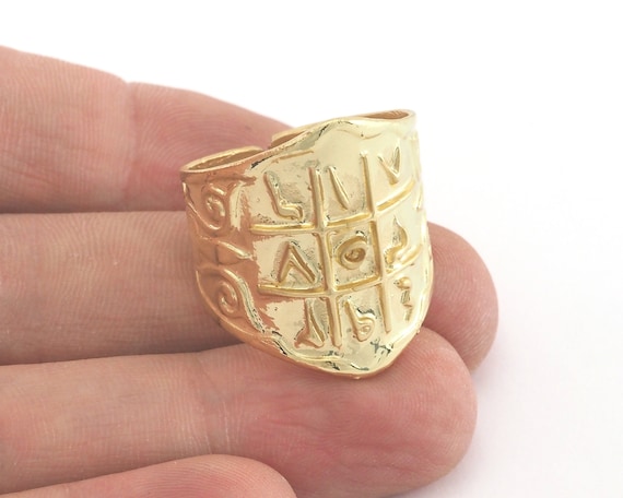 Signet Ring Symbols Adjustable Ring Shiny Gold Plated brass | Etsy
