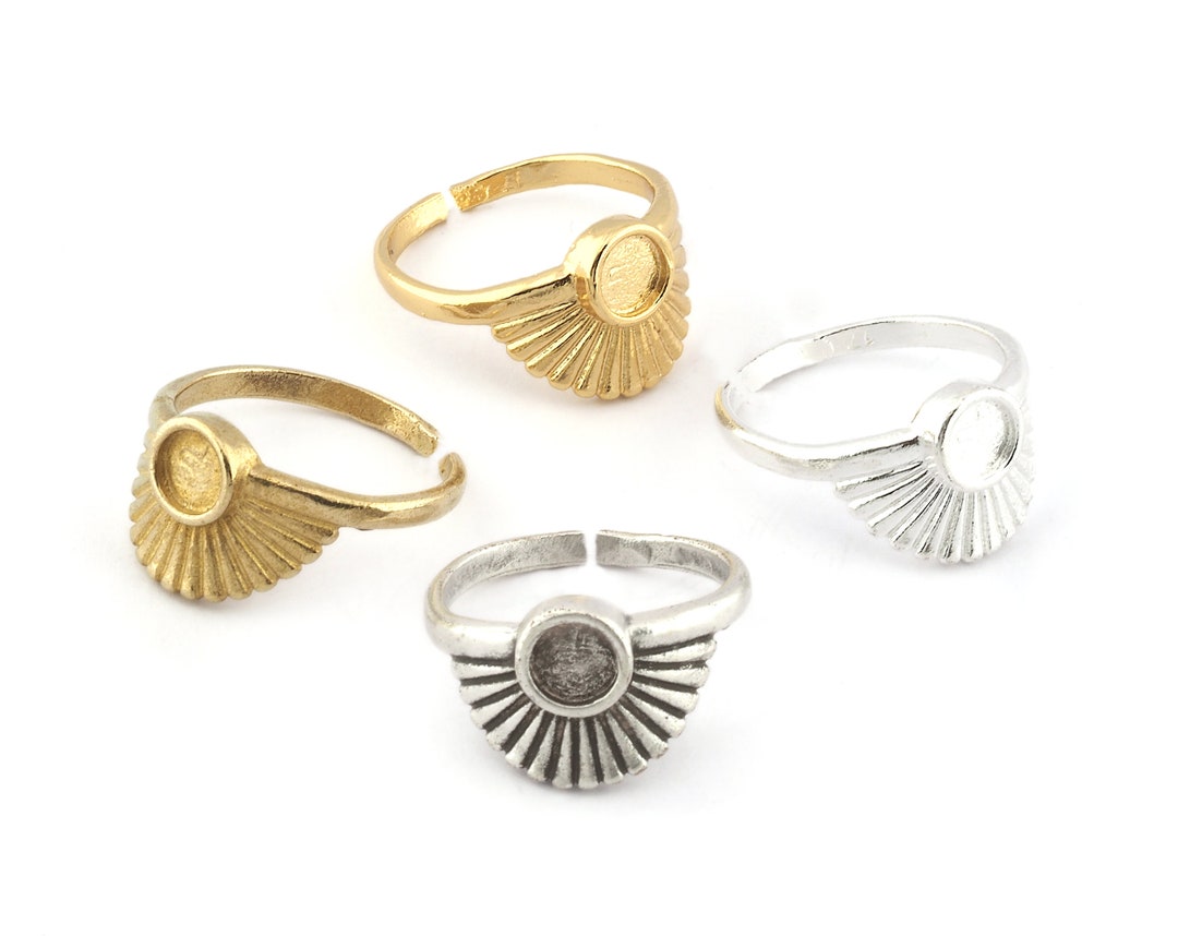 Ethnic Sun Ring Blank Bezel Setting, Raw Brass, Silver, Gold (18mm 8US ...
