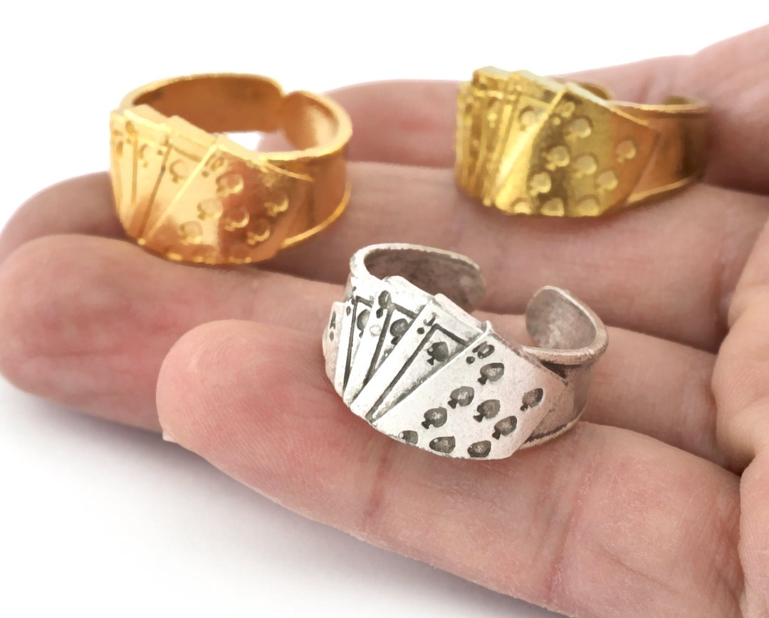 Gambler Poker Flush Ring Adjustable Raw Brass, Antique Silver, Shiny ...