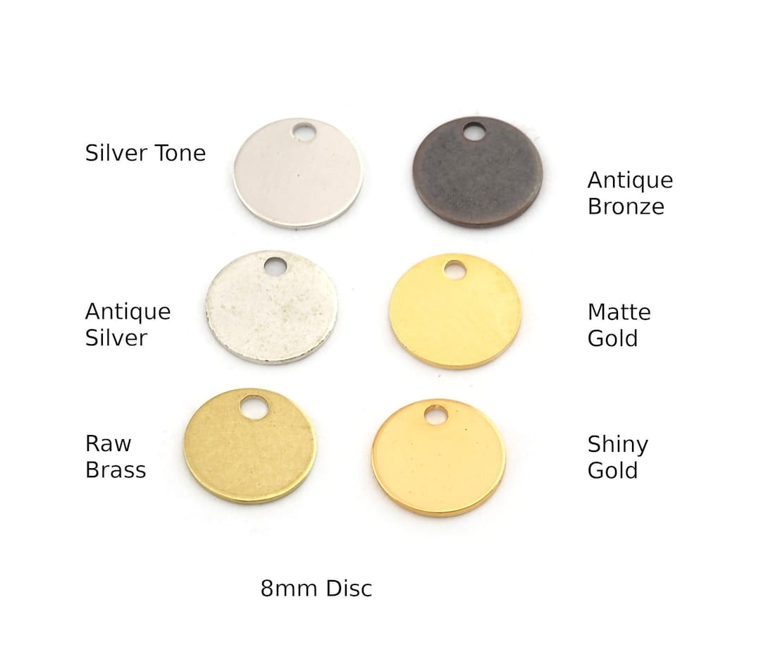 Round Disc Tag 8mm Raw Brass, Shiny Gold, Matte, Antique Silver, Silver ...
