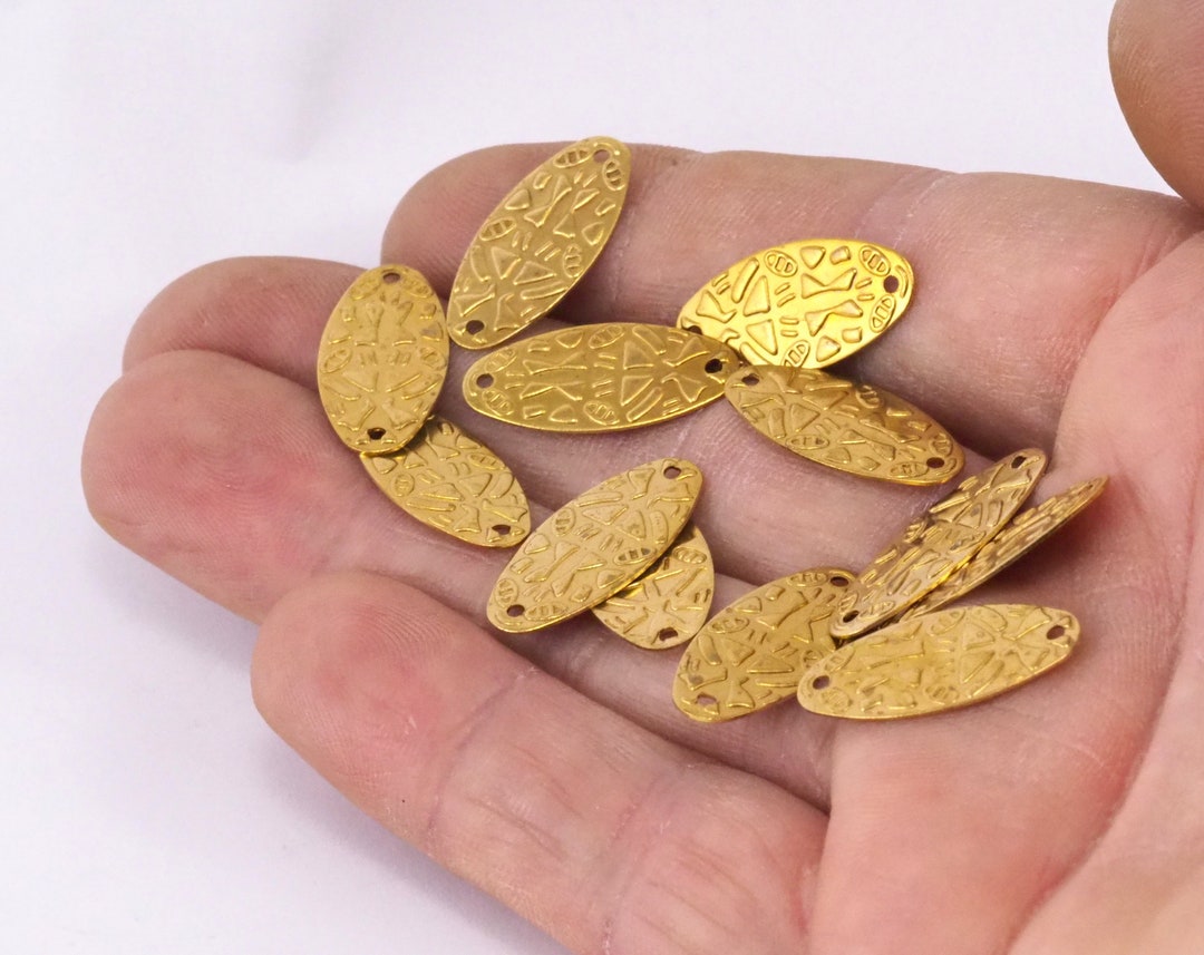 Oval Textured Connector 21x10mm 0.5mm Thickness Raw Brass 2 Hole Charms ...