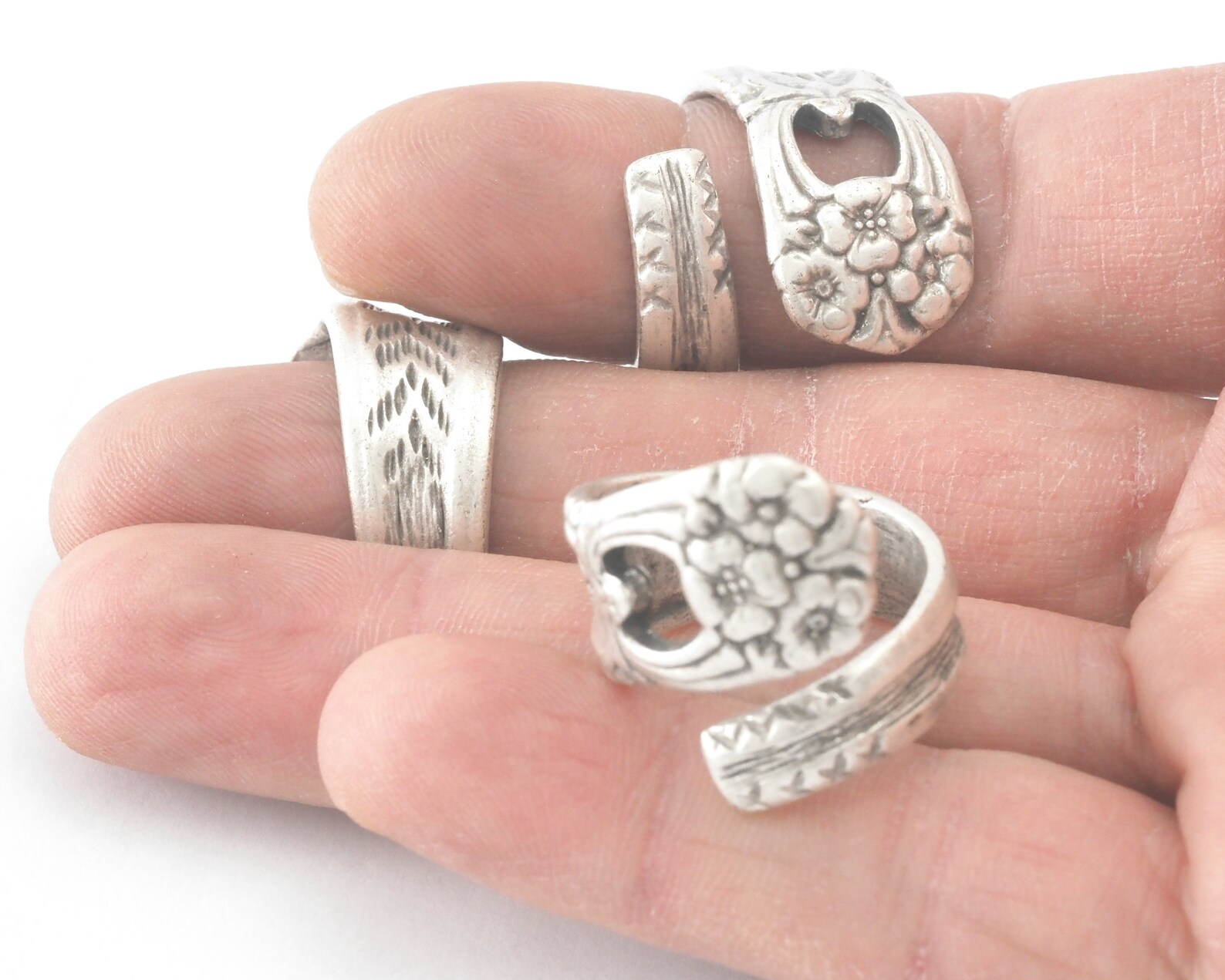 Spoon Wrap Ring Flower Patterned Adjustable Antique Silver - Etsy