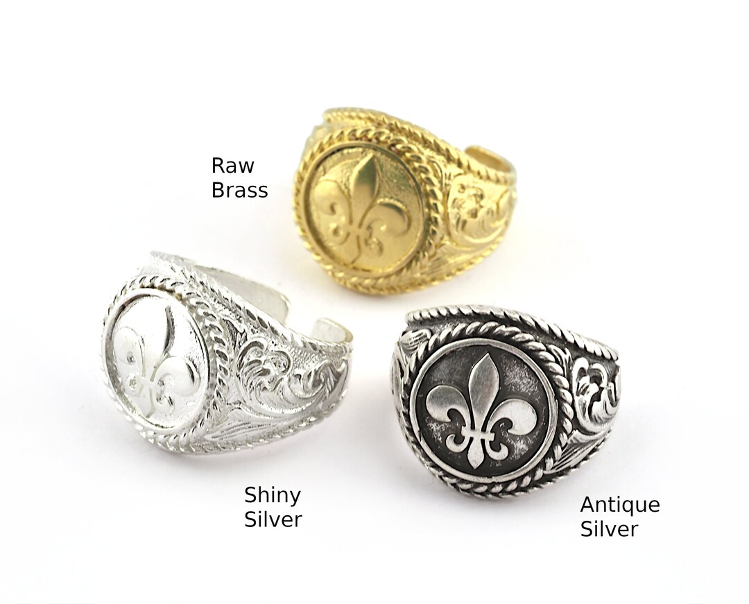 Lily Flower Fleur De Lis Signet Adjustable Ring Raw Brass - Antique ...