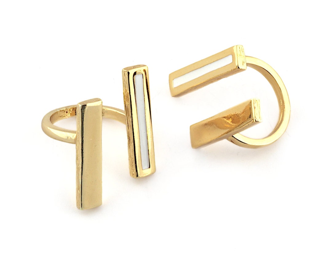Rectangle Bar Ring Shiny Gold Plated Adjustable Ring Brass - Enamel ...
