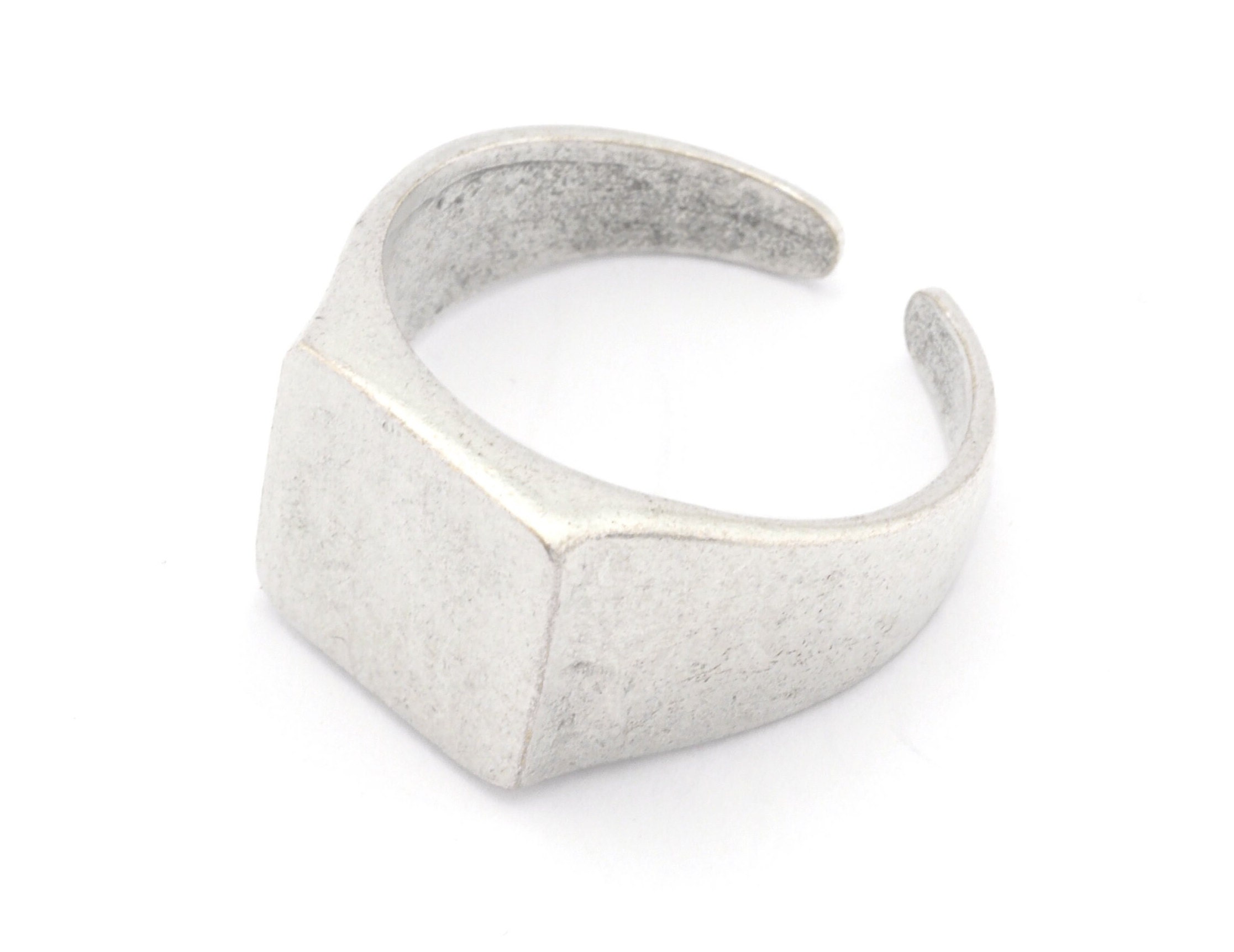 Antique Silver Plated Brass Adjustable Signet Ring Blank (20mm, 13x13mm ...