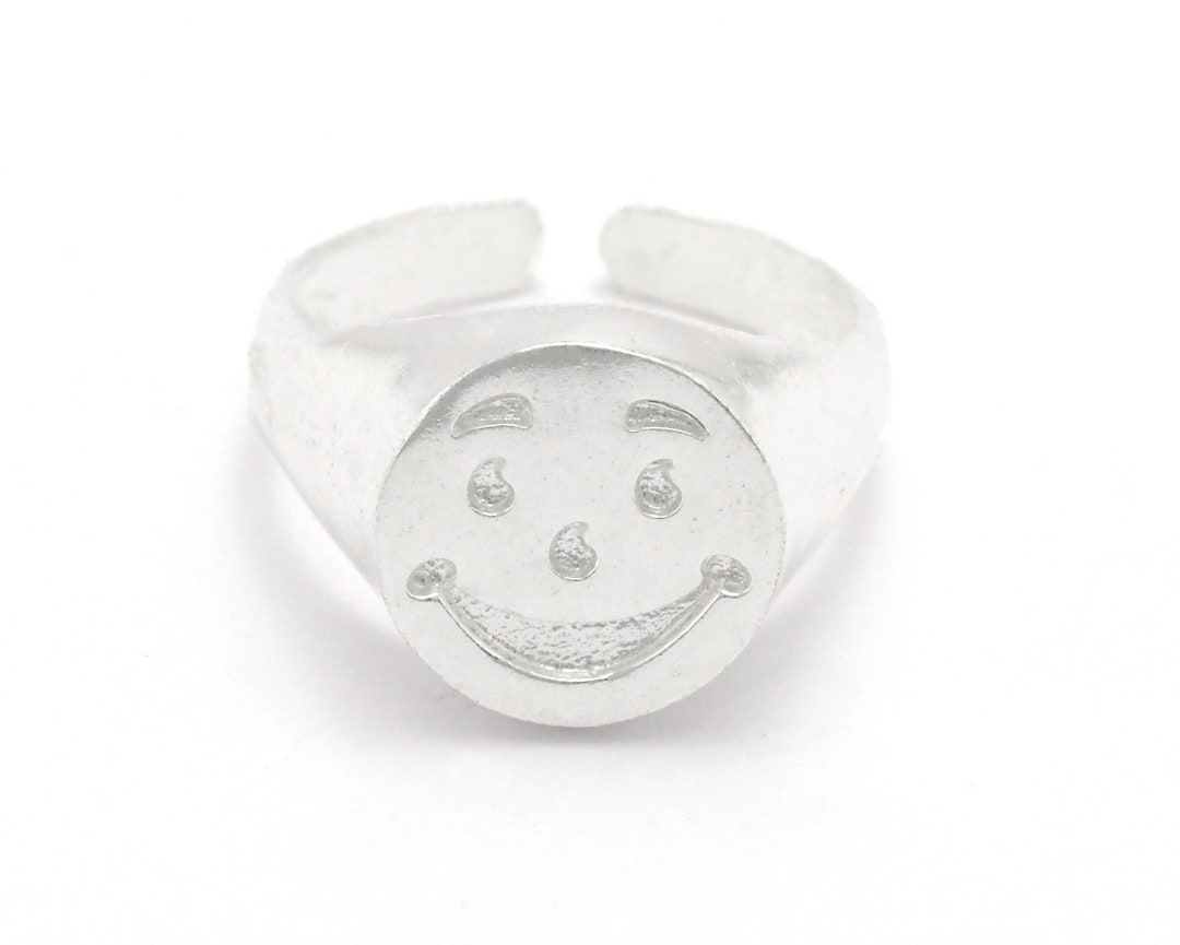 Smile Face Ring Adjustable Shiny Silver Plated Brass (7 - 9US Inner ...