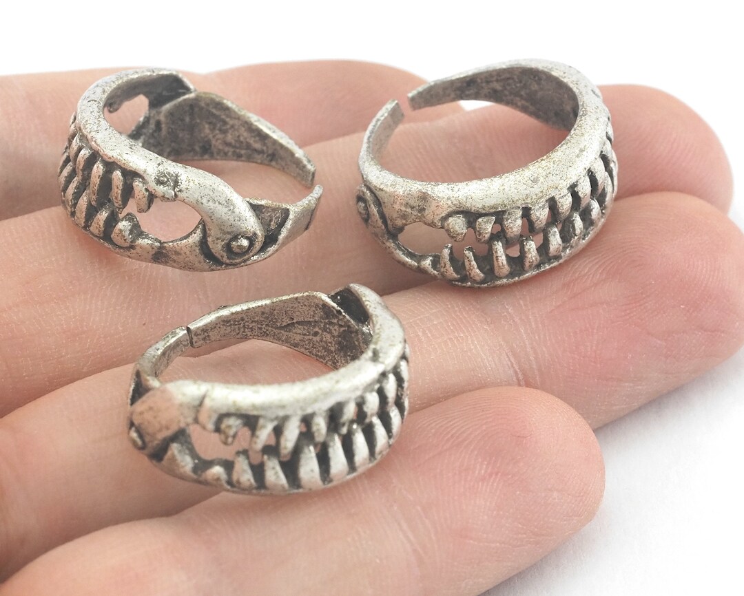 Jaw Teeth Adjustable Ring Antique Silver Plated Brass 17.5mm 7US Inner ...