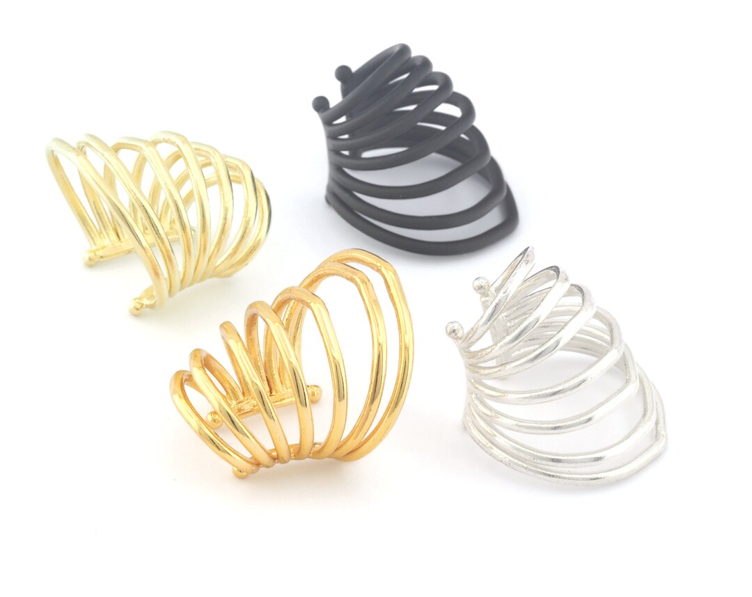 Hoops Ear Cuff Clasp on Wrap Earring 7 Hoops Raw Brass, Shiny Silver ...