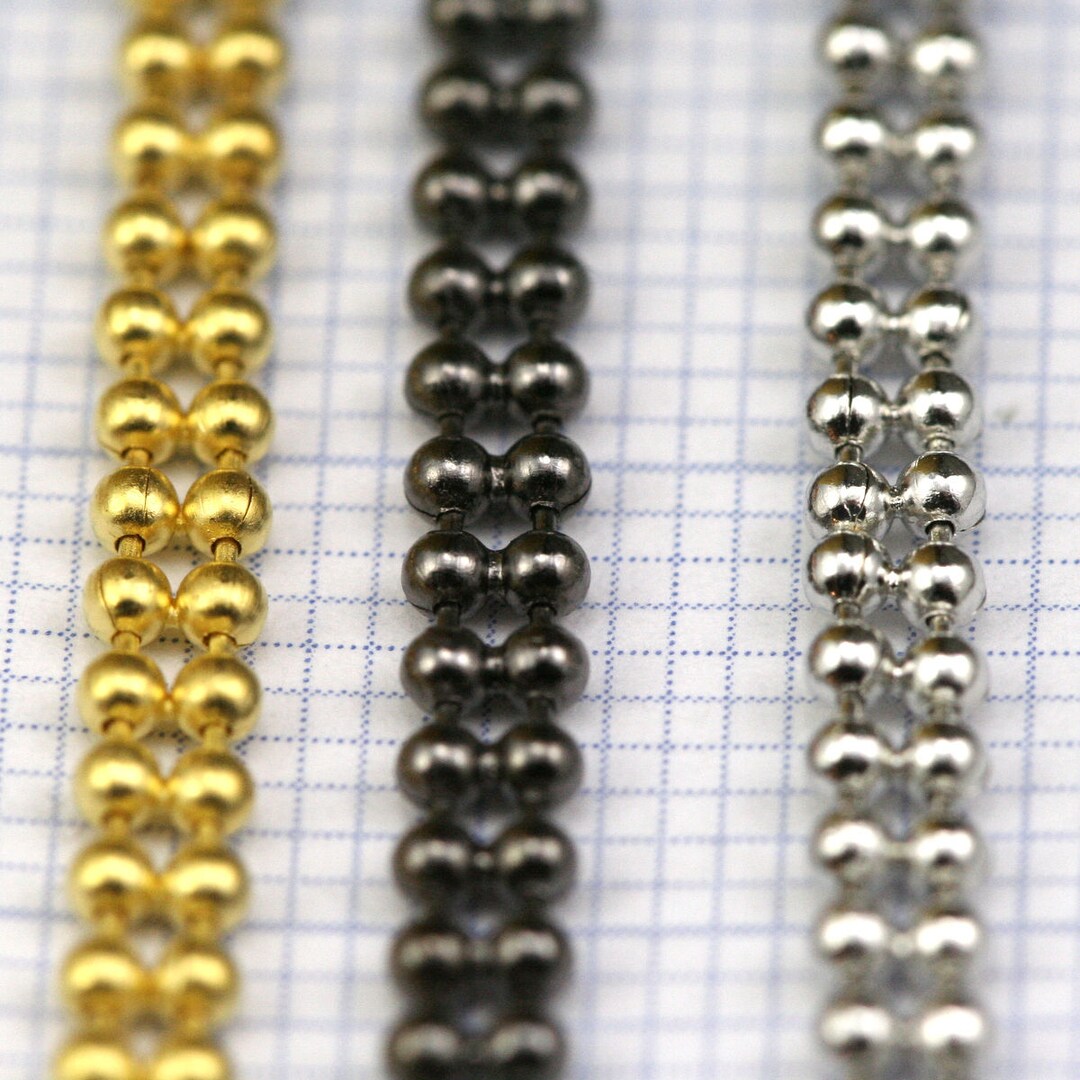Two Strand Soldered Gold Tone Rhodium Gunmetal Brass Ball Chain 1.5mm ...