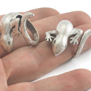 Lizard Animal Adjustable Ring Antique Silver Plated Brass (18mm 7.5US Inner Size - Adjustable ...