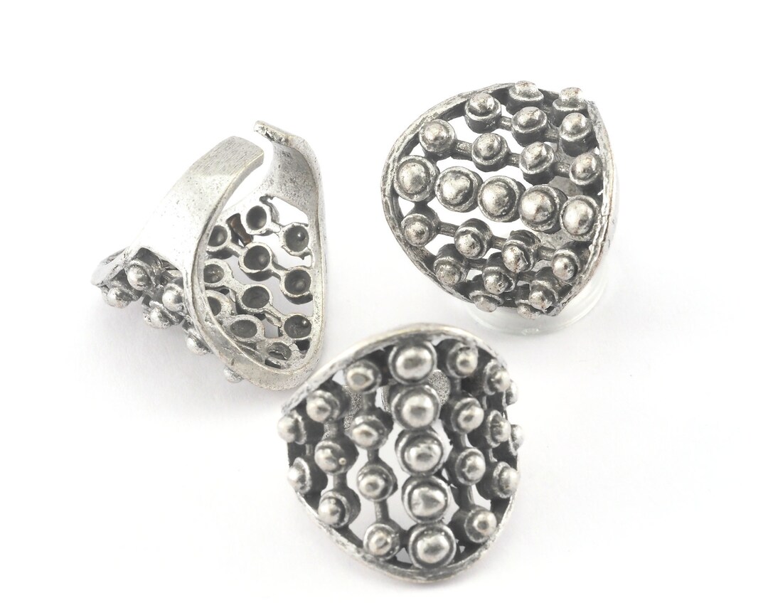 Dotted Ring Adjustable Antique Silver Plated Brass 23mm (19mm 9US Inner ...