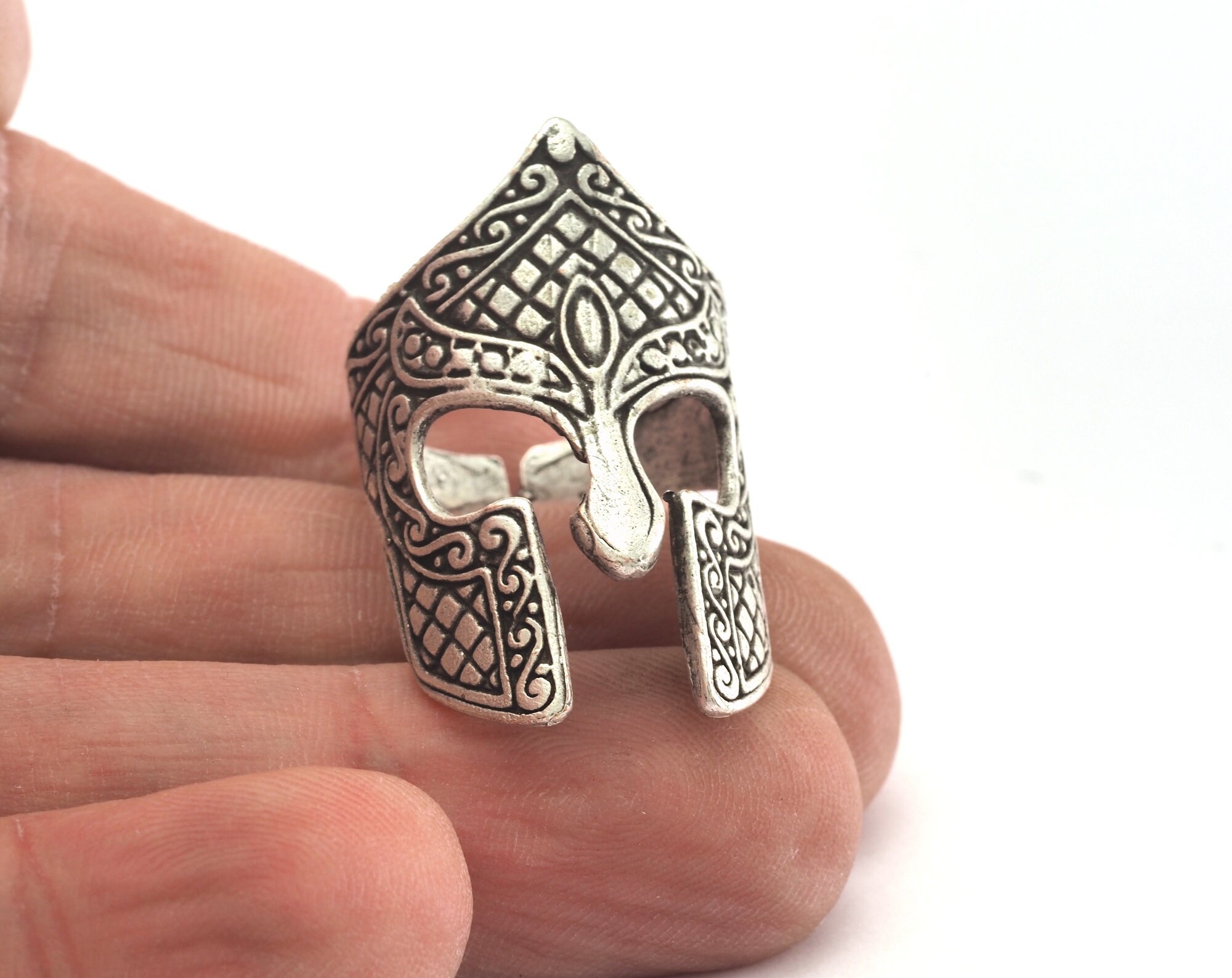 Helmet Adjustable Ring Antique Silver Plated Brass 1 Pc. (19mm 9US ...