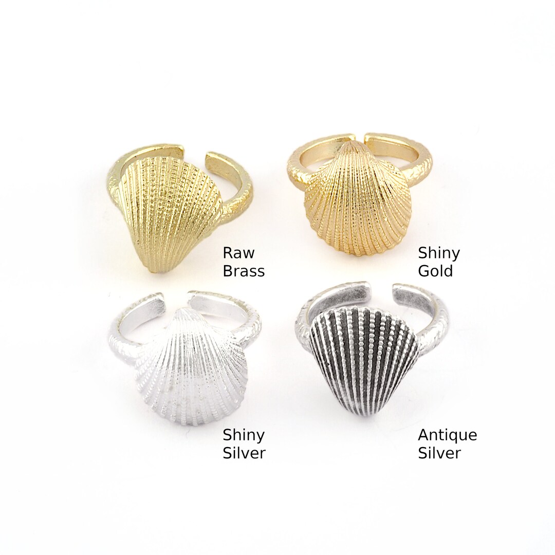 Adjustable Scallop Sea Shell Ring, Raw Brass, Antique Silver -5512 - Etsy