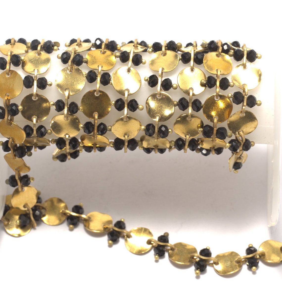 Glass Bead Sequin Chain 8mm Tag Raw Brass With 25mm Drop - Etsy