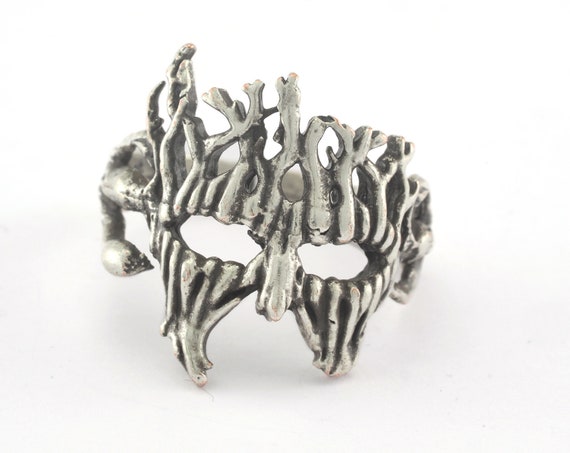 Wooden Mask Ring Adjustable Ring Antique Silver Plated Brass | Etsy