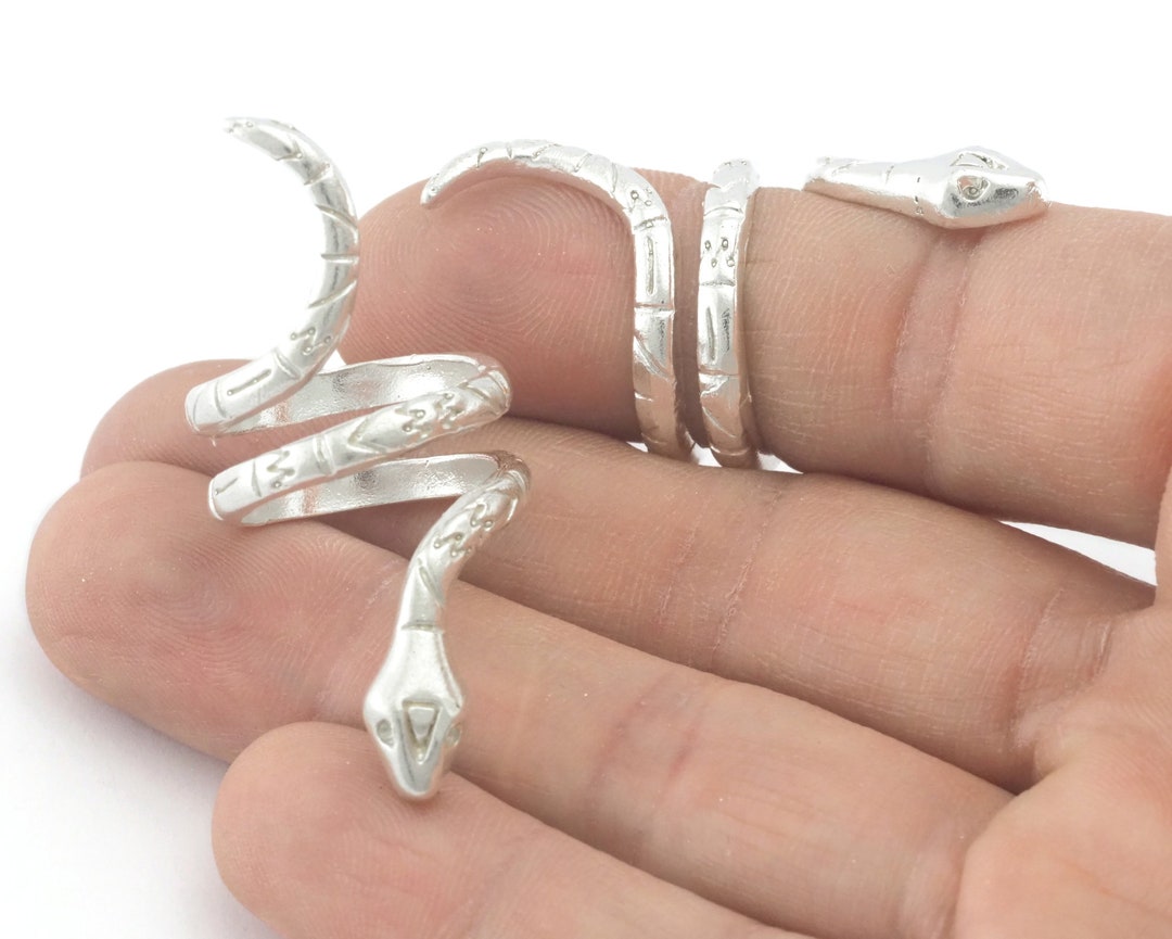 Snake Ring Wrap Animal Adjustable Shiny Silver Plated Brass (17mm - 18 ...