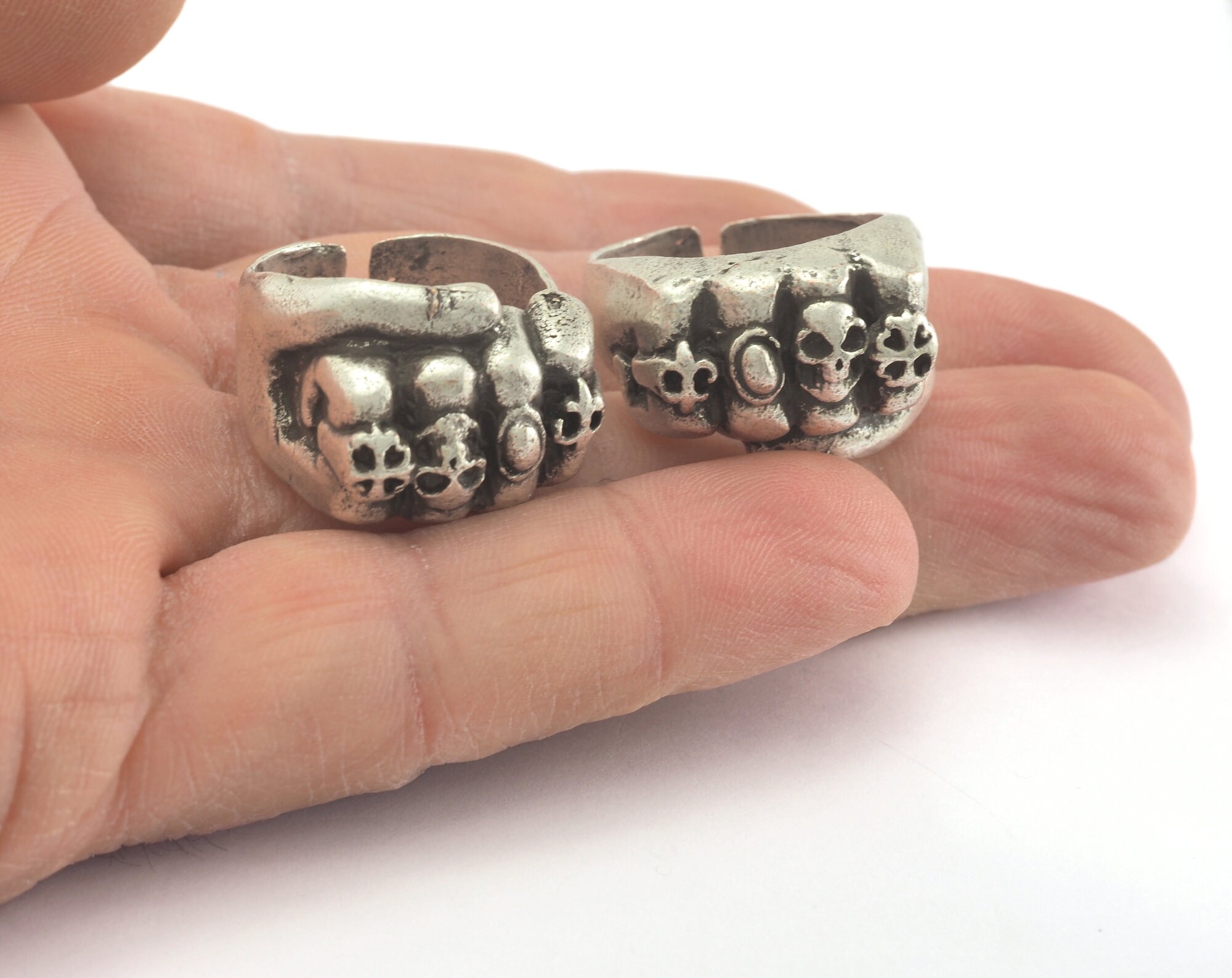 Punch Skull Ring Adjustable Antique Silver Plated Brass (19mm 9US Inner ...
