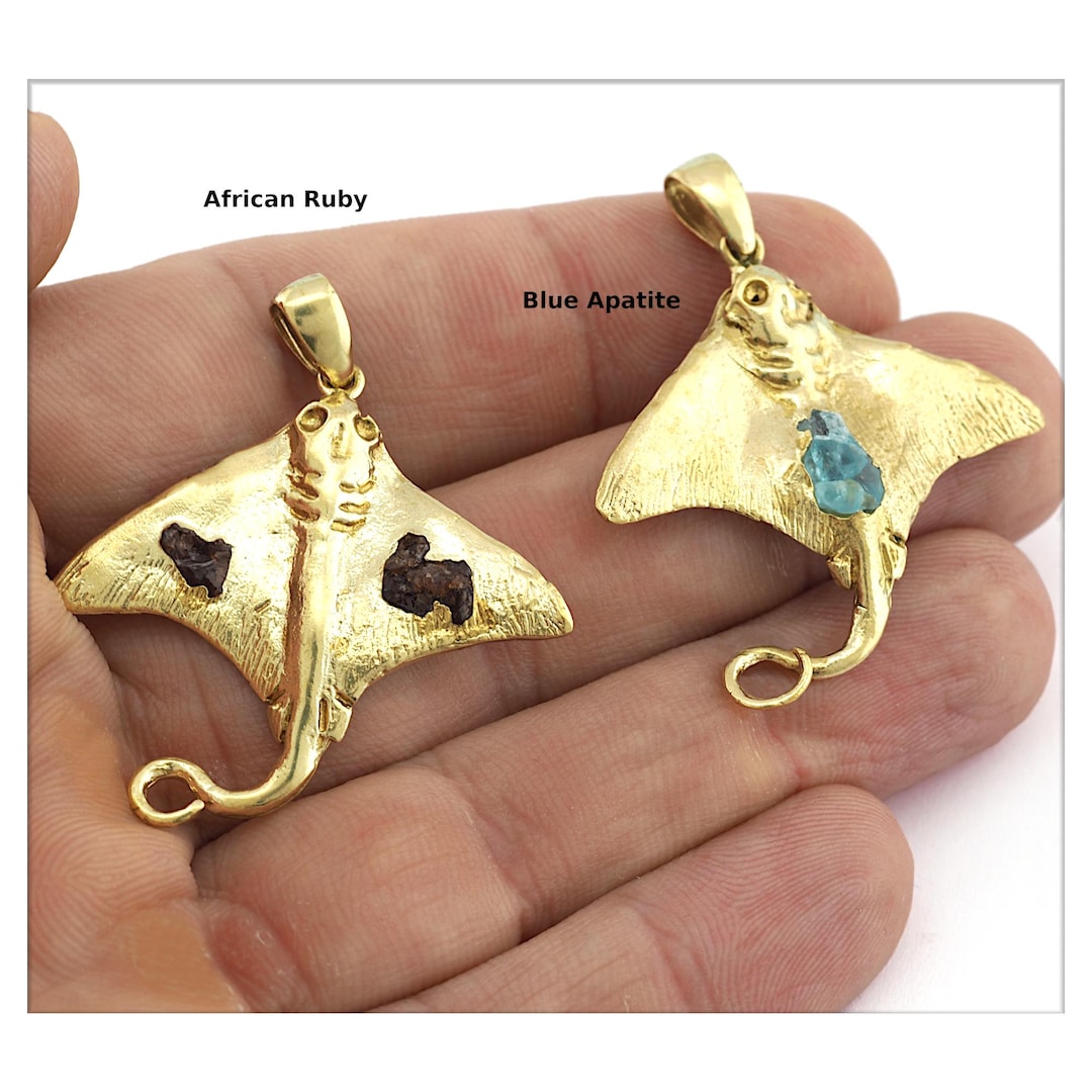 Handmade Brass Manta Ray Charm, Natural Stone Pendant (44mm) HA02-07 - Etsy